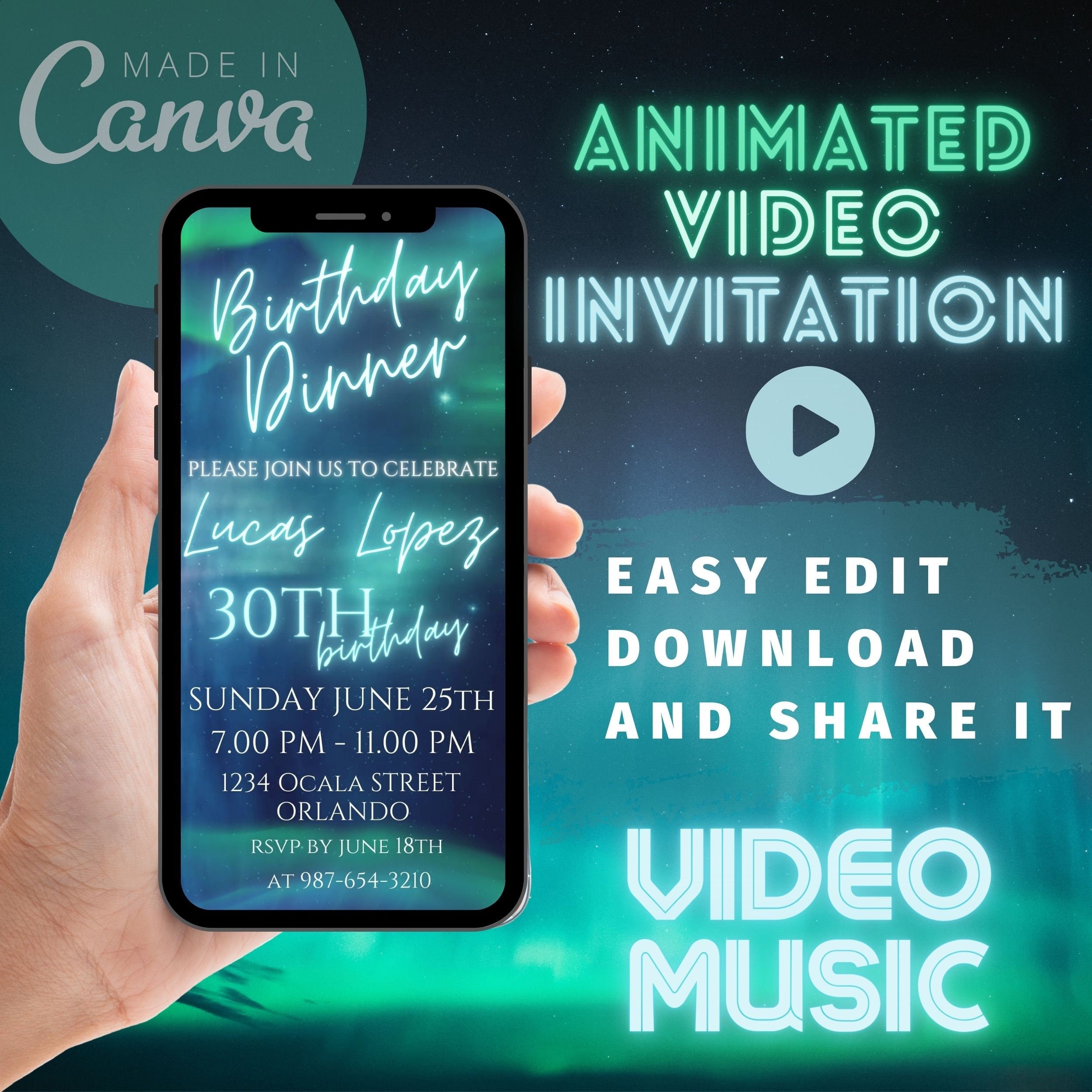 Northern Lights Neon Digital Invitation Digital Birthday - Etsy
