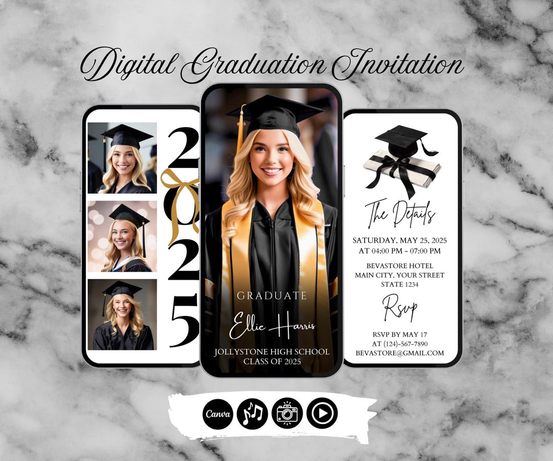 Luxury Graduation Invitation 2026, Black and Gold Digital Photo ...