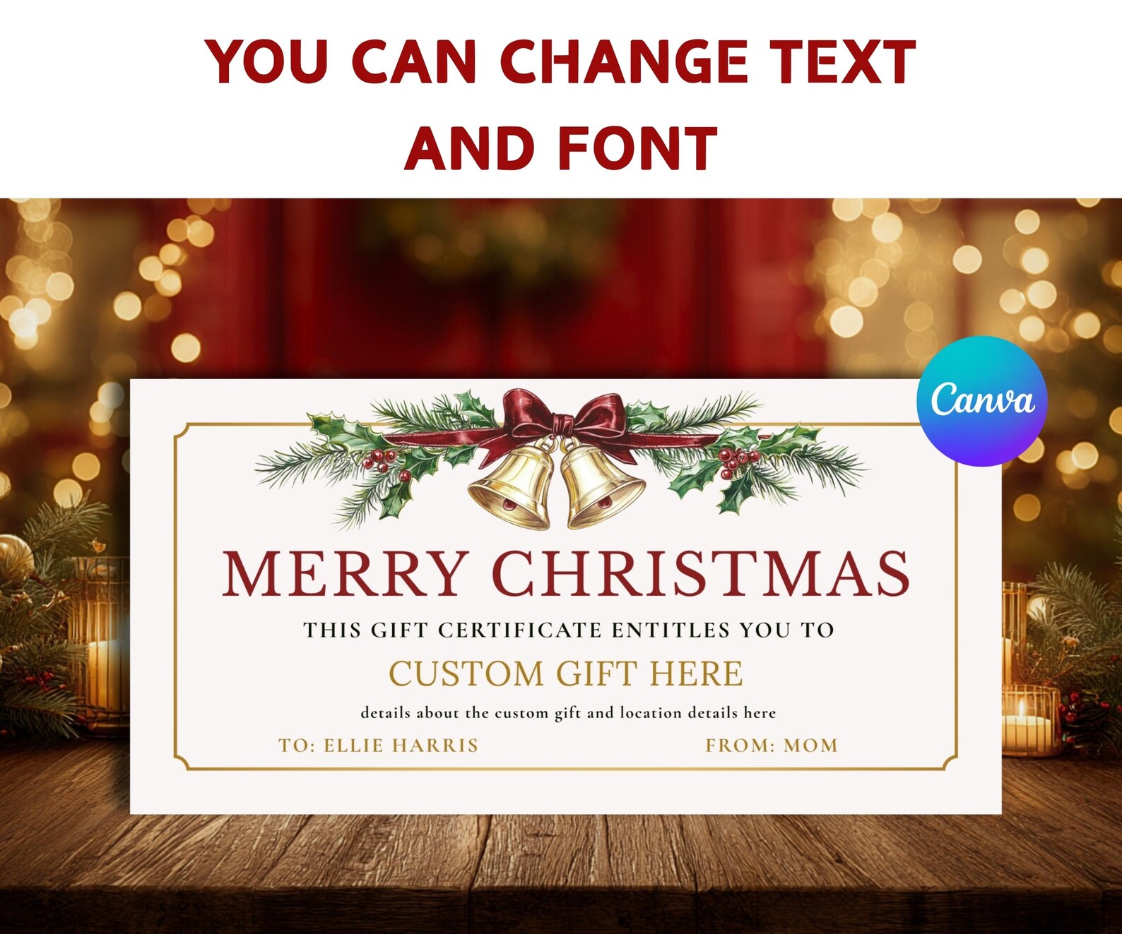 Editable Christmas Gift Certificate Template, DIY Holiday Voucher ...