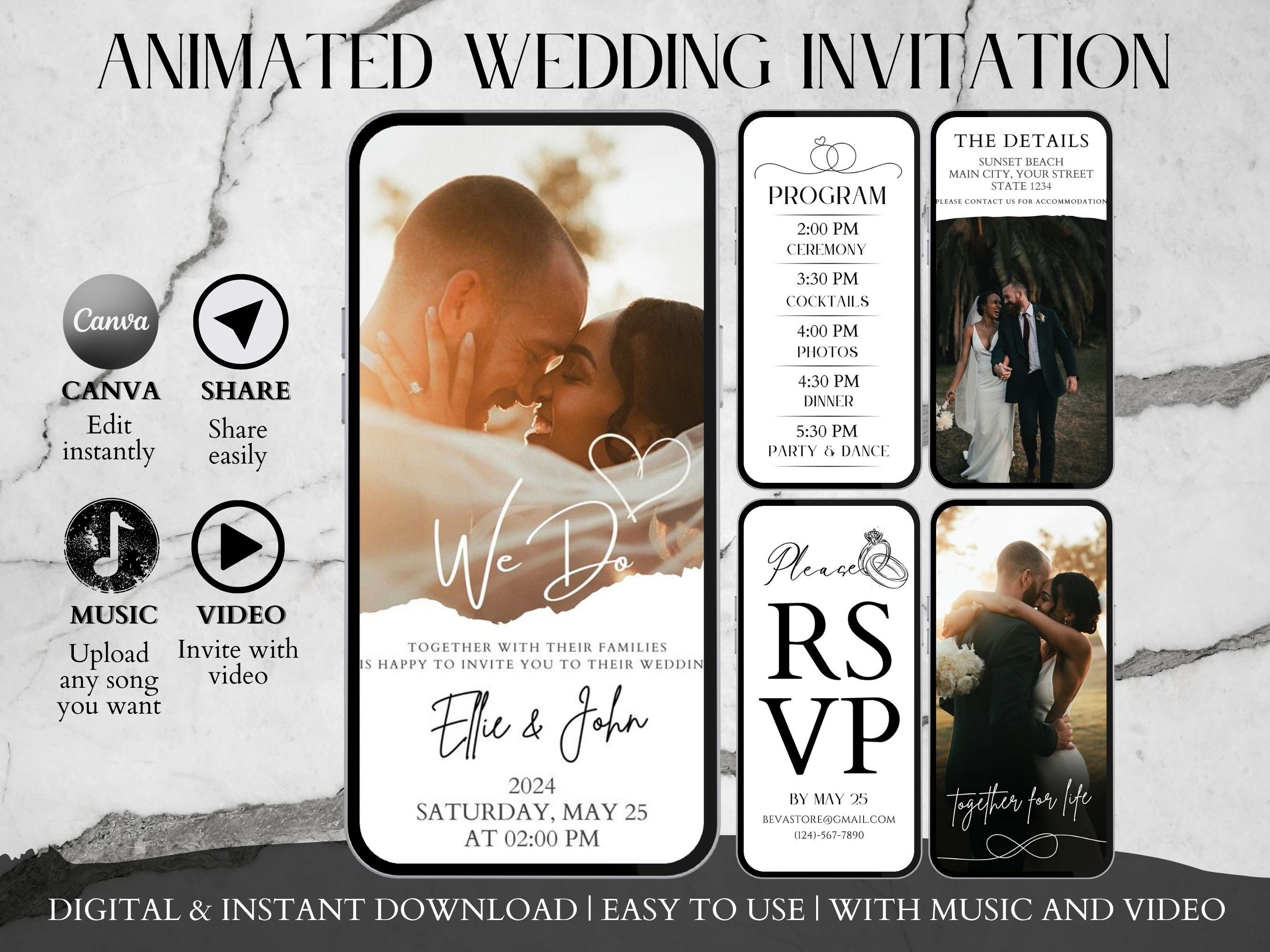 Digital Animated Wedding Video Invitation Template, Wedding Invite With ...