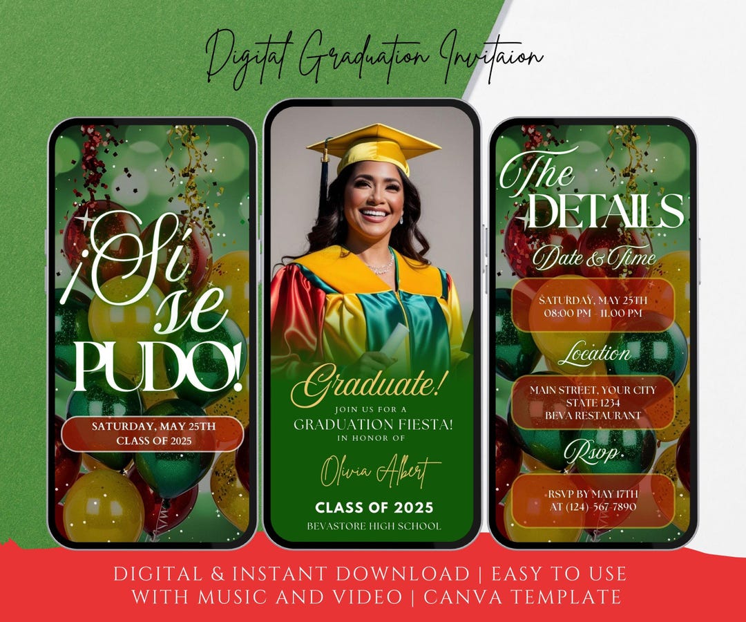 Latino Graduation Invitation 2025, ¡Sí Se Pudo! Fiesta Video Invite ...