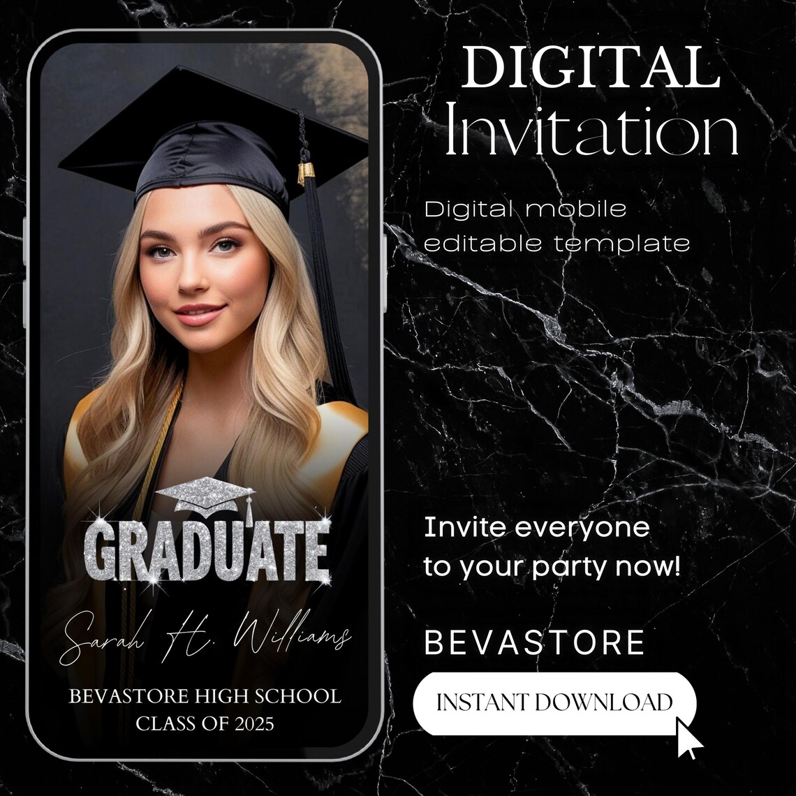 2026 Graduation Party Video Invitation, Animated Black & White Template ...