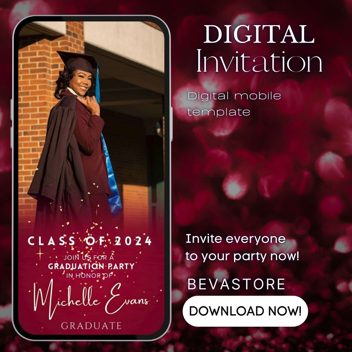 Maroon Graduation Invitation Template, Senior Graduate Announcement ...