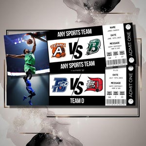 Digital Editable Basketball Ticket, Custom Team Game Pass Template ...