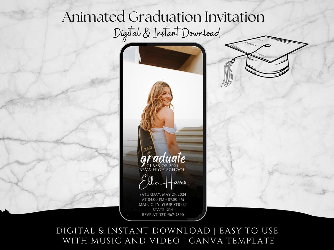 Elegant Graduation Party Video Invitation, Photo Mobile Evite (canva ...
