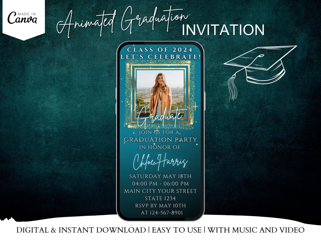 2024 Digital Teal Green Graduation Animated Invitation, College ...