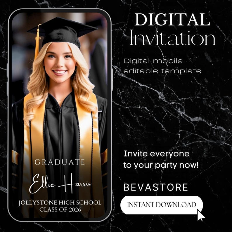 2026 Modern Digital Graduation Ceremony Invitation Template, Minimalist ...