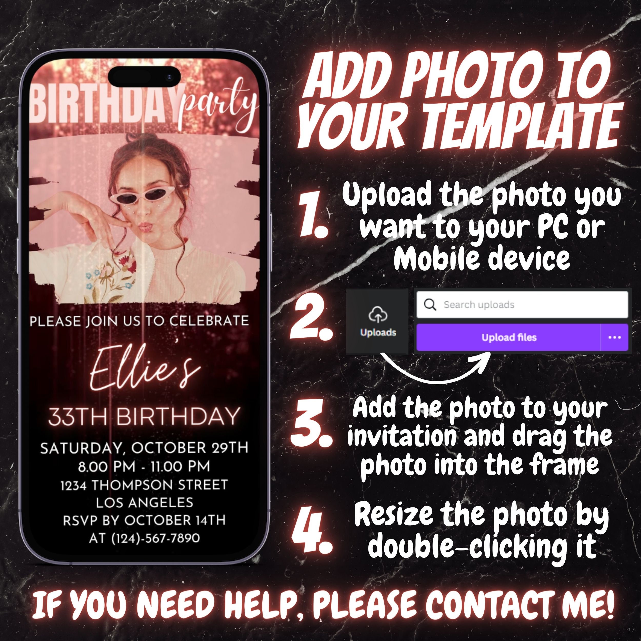 Electronic Birthday Party Invitations, Photo Invitation, Women Birthday ...