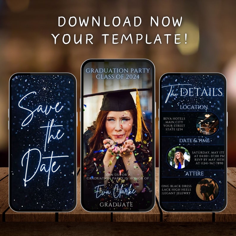 2024 Blue Graduation Invitation, Graduation Party, Graduation ...