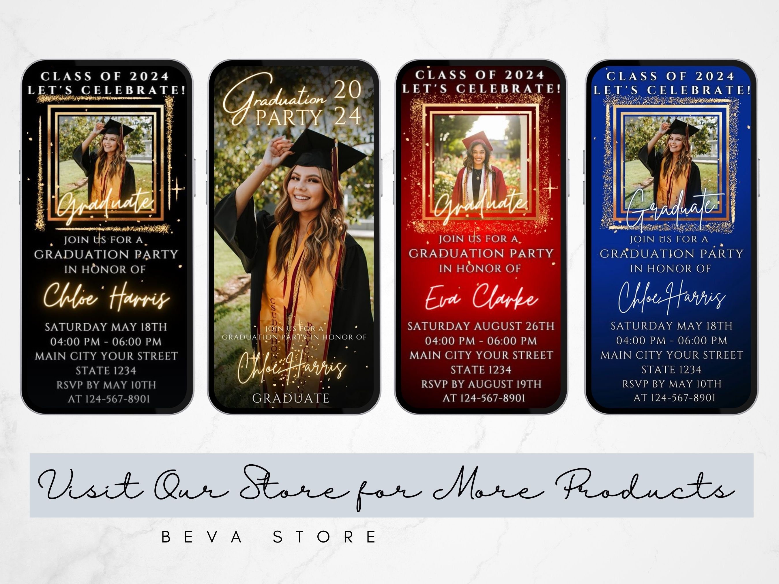Gold Graduation Invitation Template: Animated Photo Invite (digital ...