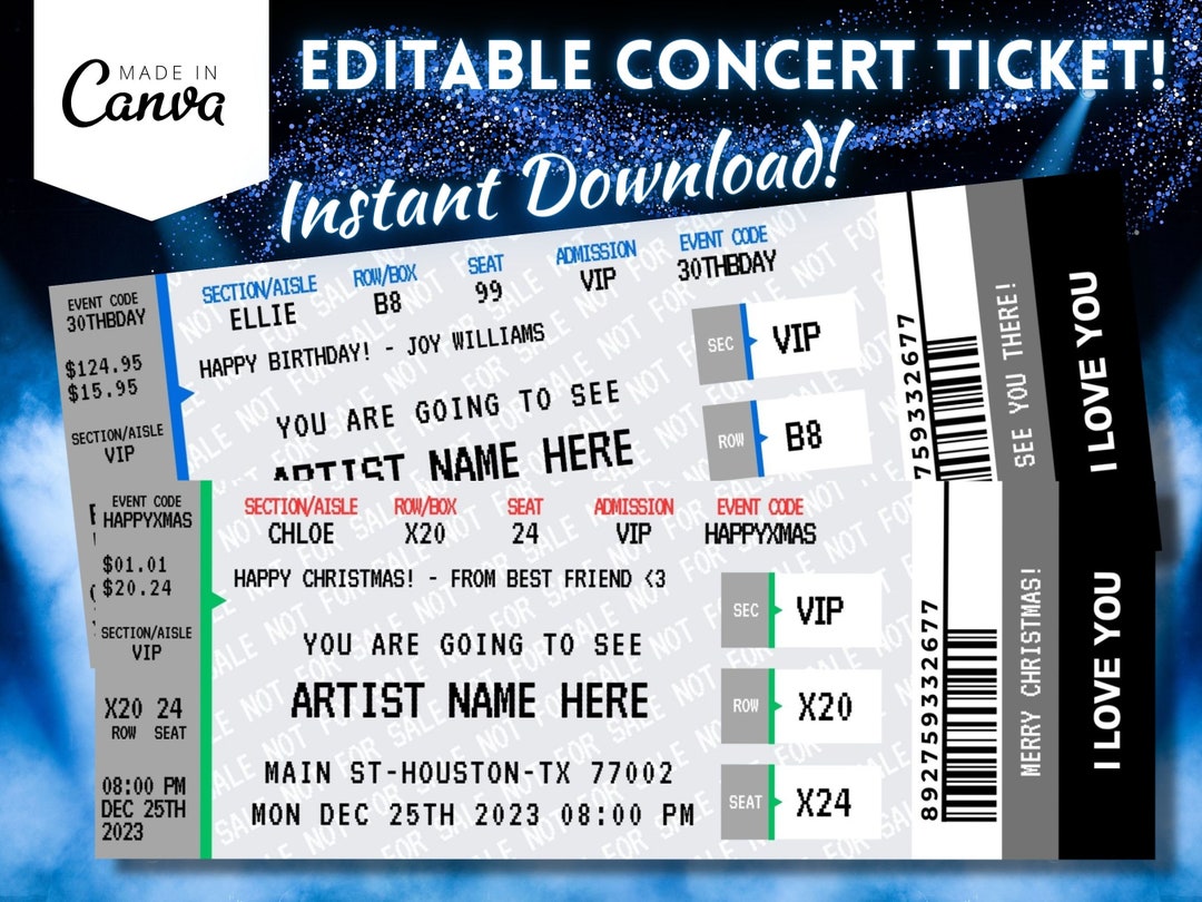 Digital Editable Concert Ticket Template, Custom Printable Event Ticket ...