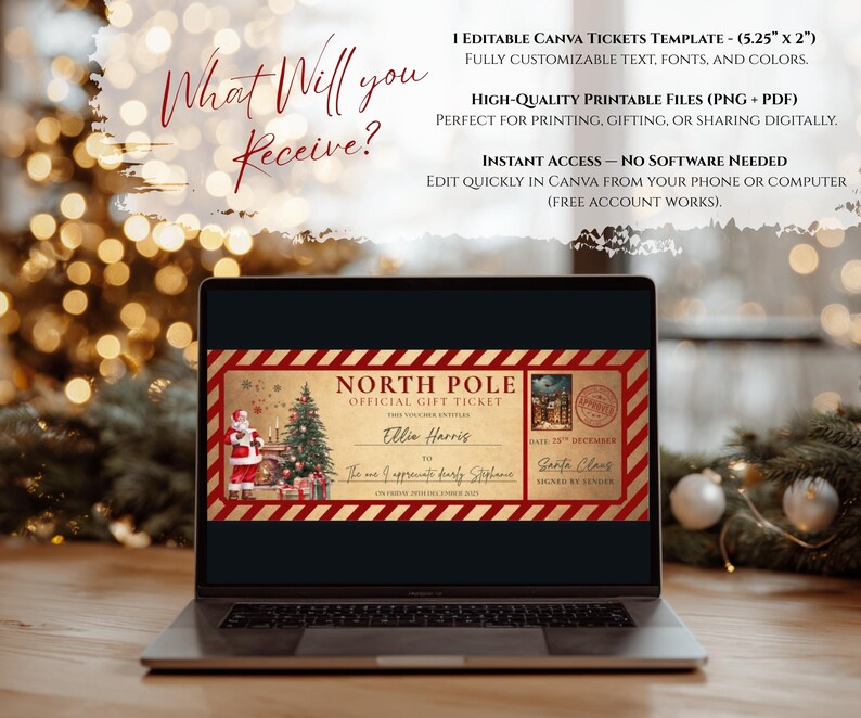 Digital North Pole Gift Ticket Template, Printable Christmas Voucher ...