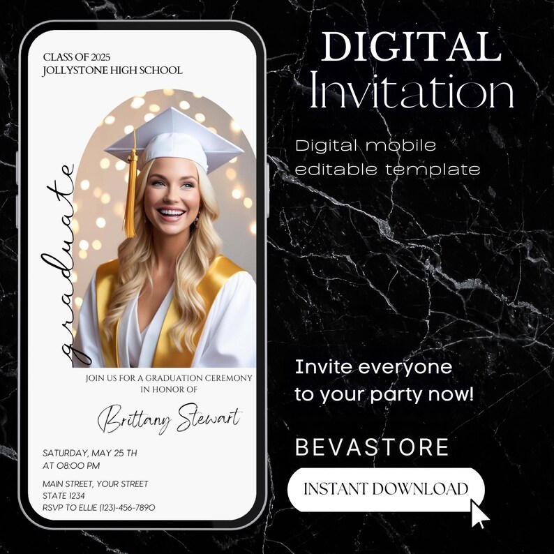 Minimalist White Graduation Ceremony Invitation Video, Modern Digital ...