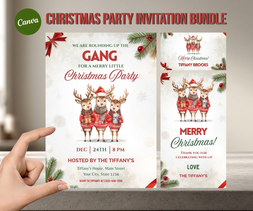 Editable Christmas Gang Invitation Bundle, Reindeer Gang Holiday Invite ...