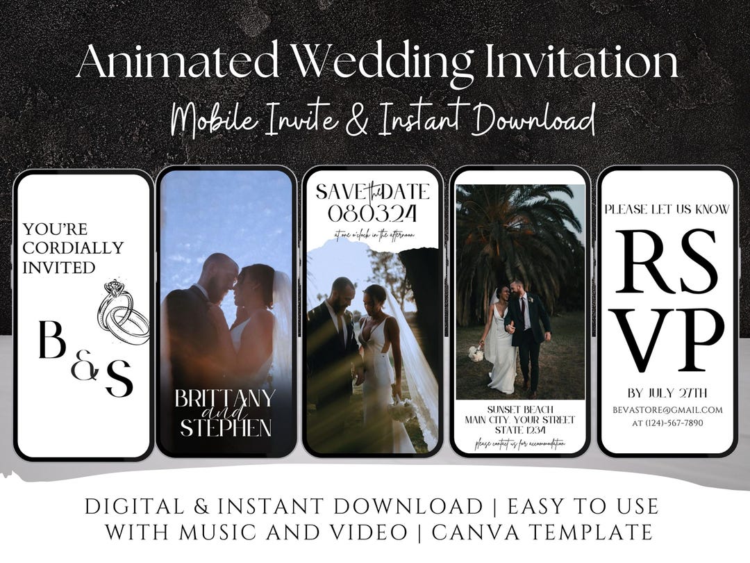 Modern Animated Wedding Invitation, Photo Save the Date (digital ...