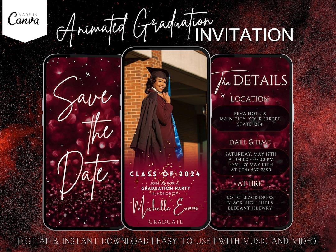 Maroon Animated Graduation Invitation Template (digital Download) - Etsy UK