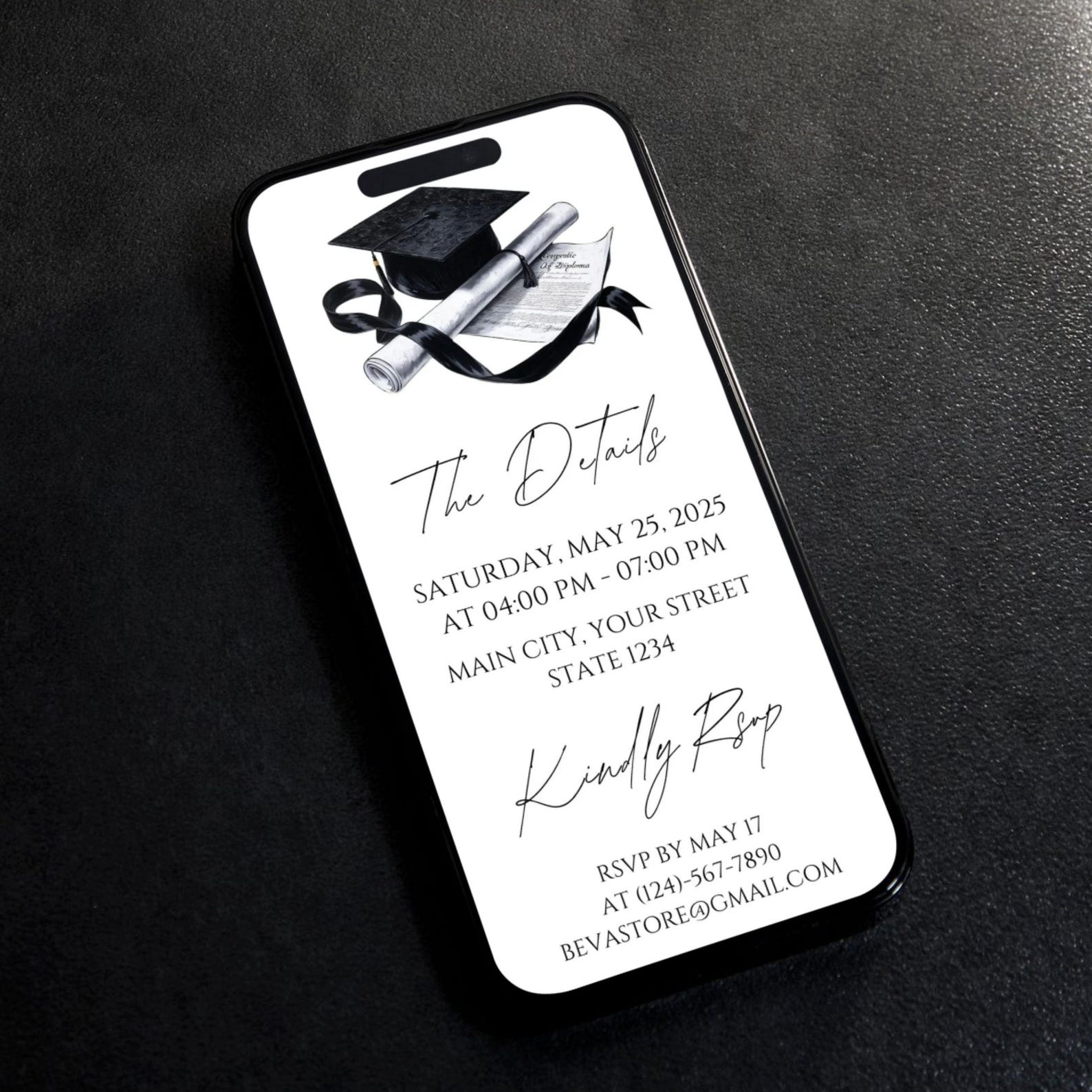 2026 Graduation Party Video Invitation, Animated Black & White Template ...