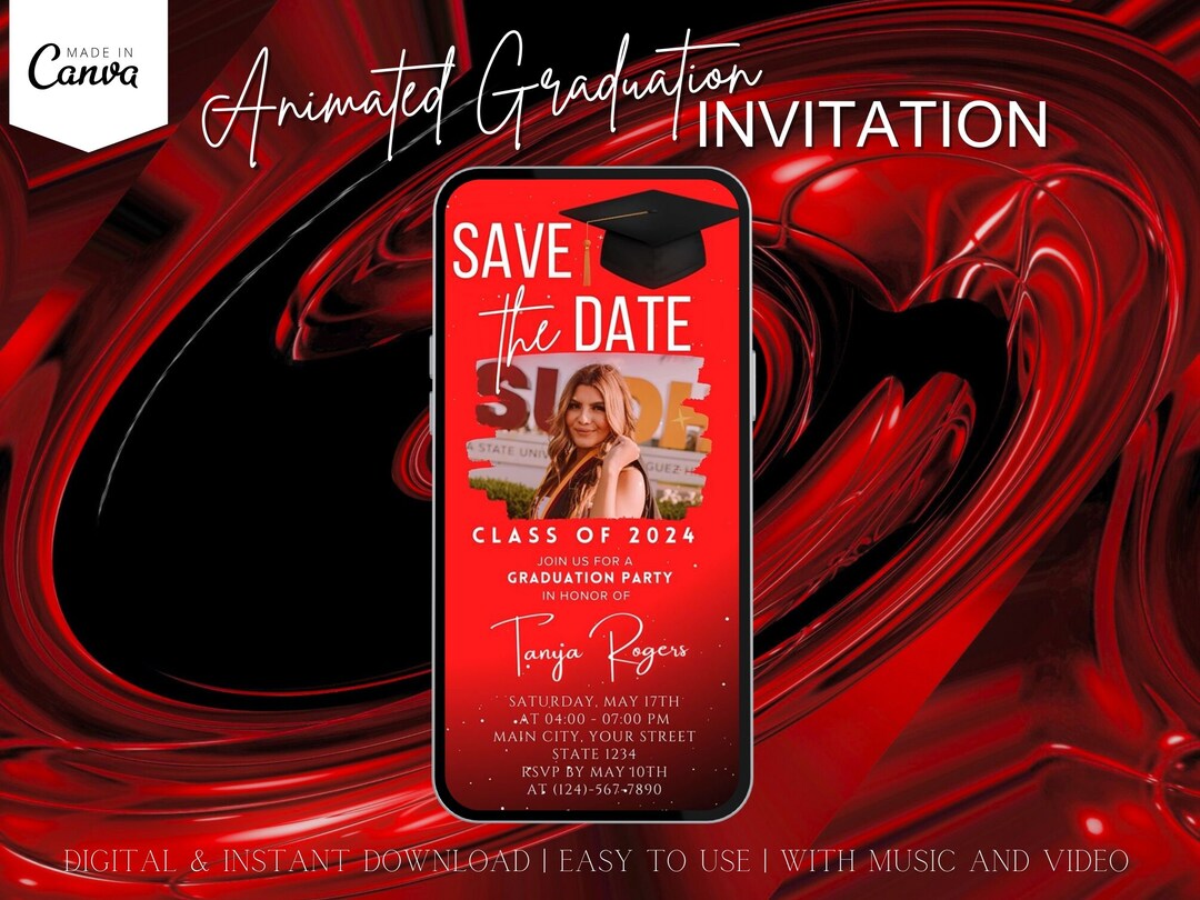 2025 Digital Red Graduation Invitation Template, Grad Party ...