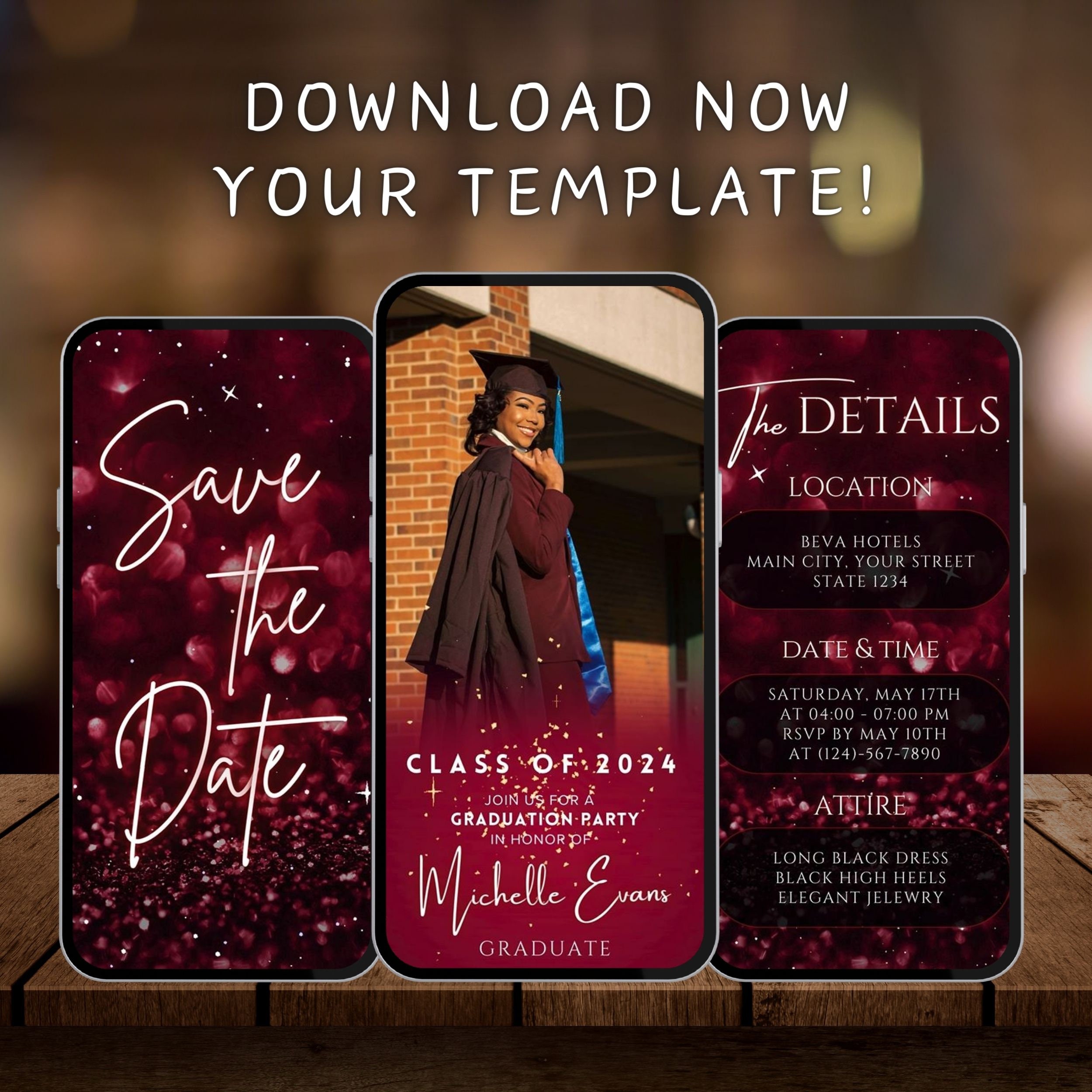 Maroon Graduation Invitation Template, Senior Graduate Announcement ...