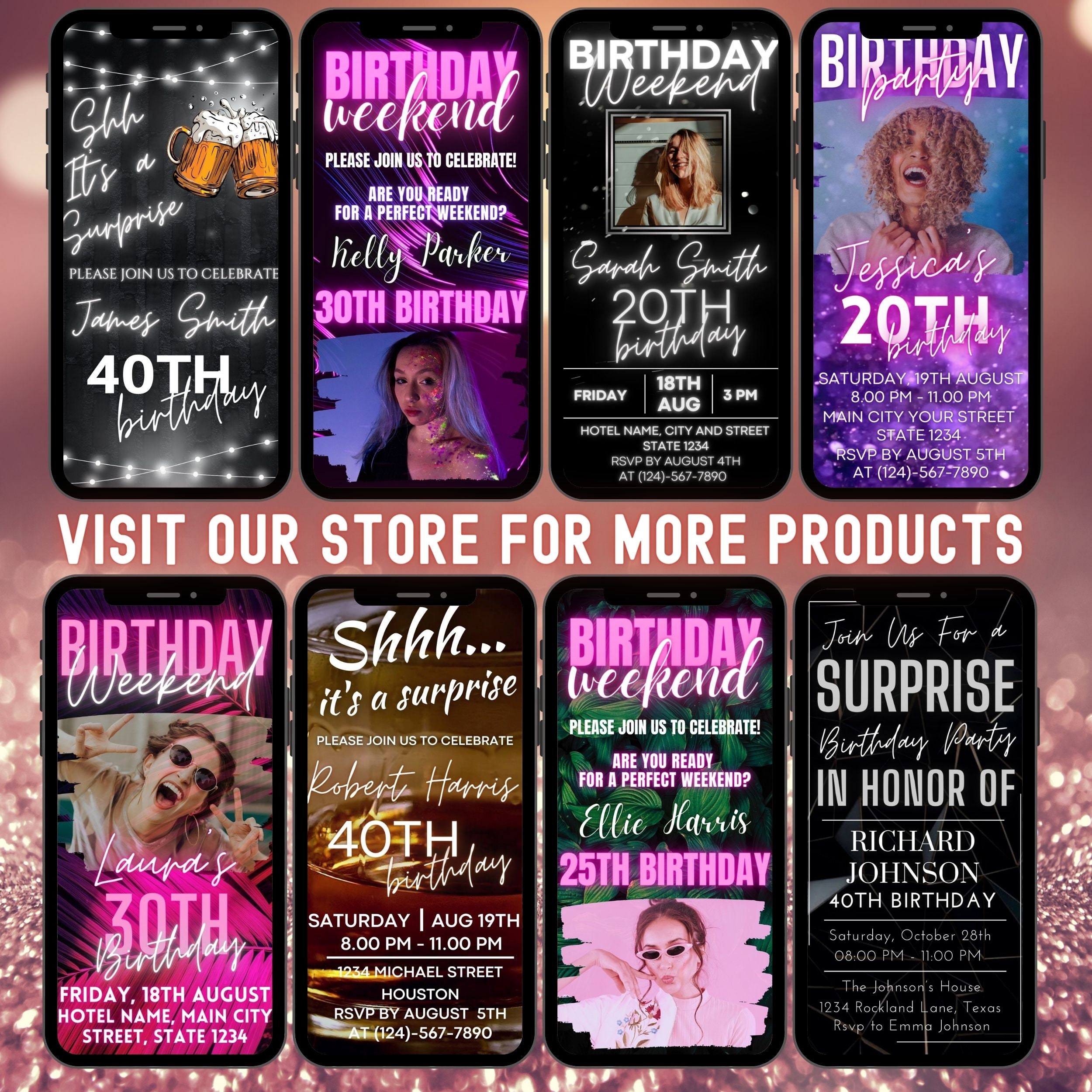 Electronic Birthday Party Invitations, Photo Invitation, Women Birthday ...