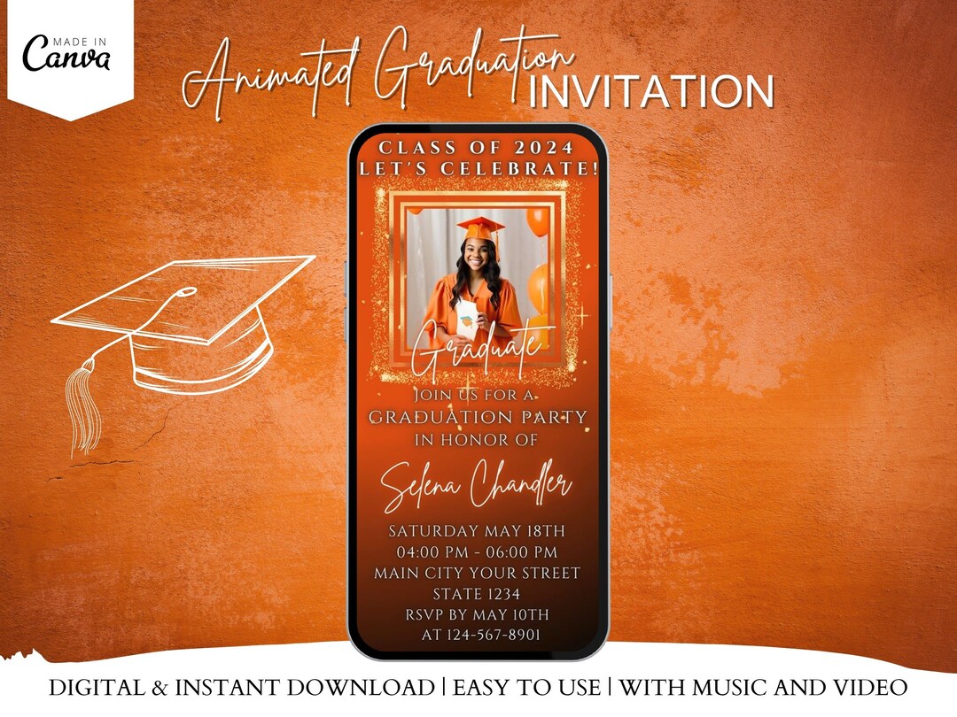 Orange Graduation Invitation 2026, Bold Animated Video Template With ...