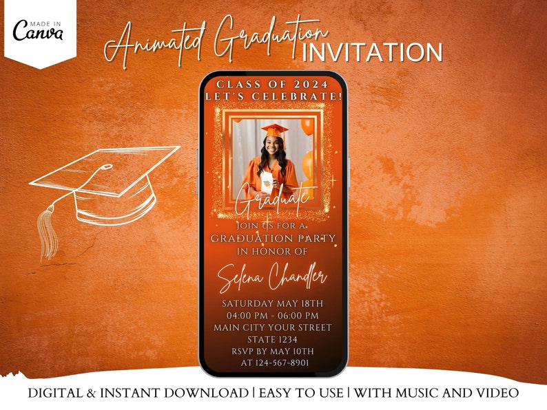 Orange Graduation Invitation 2026, Grad Animated Video Template With ...