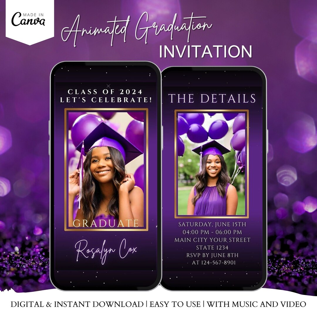 Purple Graduation Party Invitation: Animated Video Template (digital ...