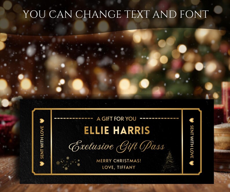 Editable Christmas Gift Pass Template, Custom Holiday Gift Ticket ...