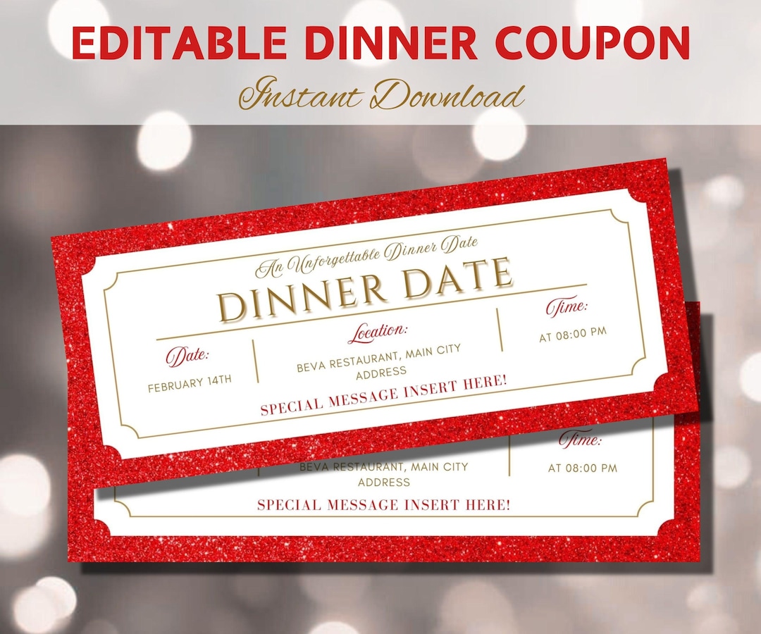 Editable Dinner Date Coupon, Romantic Valentine's Gift (instant ...