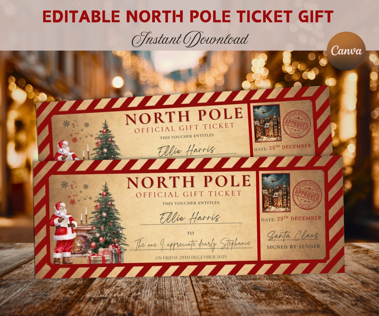 Digital North Pole Gift Ticket Template, Printable Christmas Voucher ...