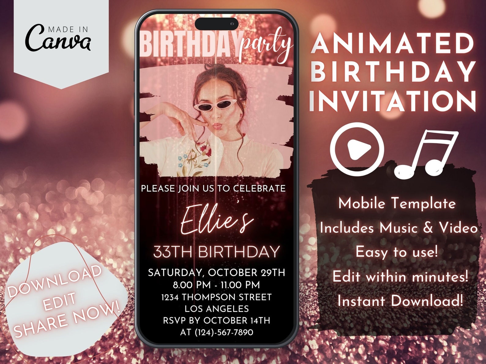 Electronic Birthday Party Invitations, Photo Invitation, Women Birthday ...