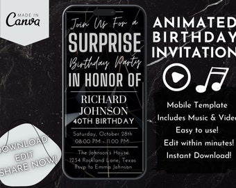 Men Birthday Video Invitation, Online Birthday Invite for Him, Animated ...