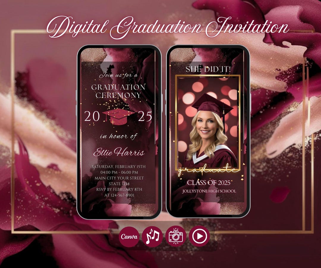 Class of 2025 Maroon Digital Graduation Ceremony Video Invitation ...
