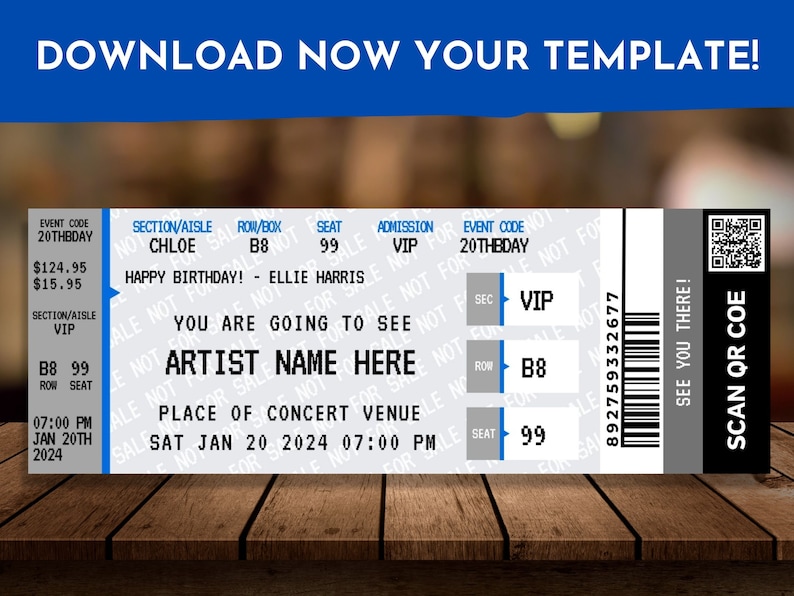 Editable Concert Ticket Template With QR Code, Digital VIP Ticket ...