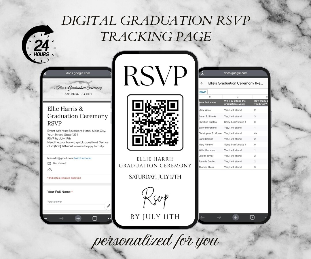 Personalized Graduation RSVP Tracker: Digital QR Code Response (24H ...