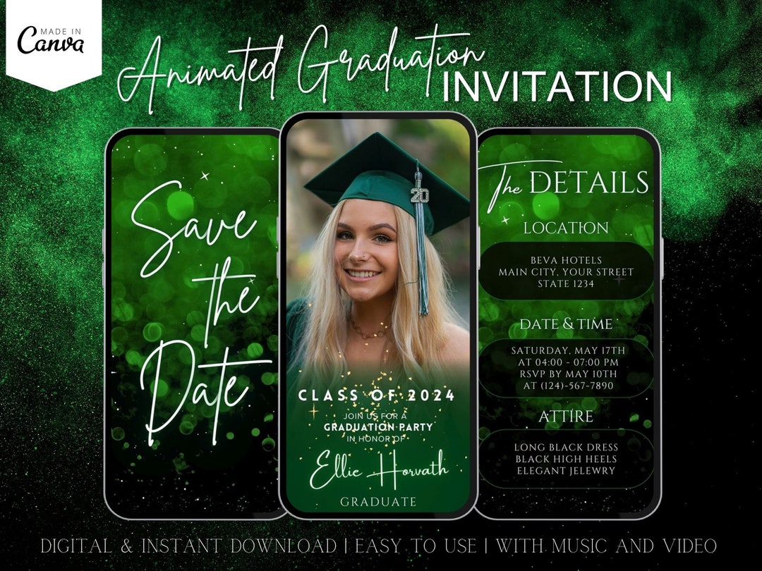 Green Graduation Invitation: Class of 2025, Editable Template (digital ...