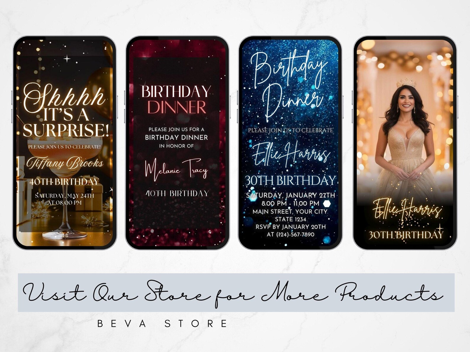 Luxury Blue Surprise Birthday Invitation, Elegant Birthday Video ...