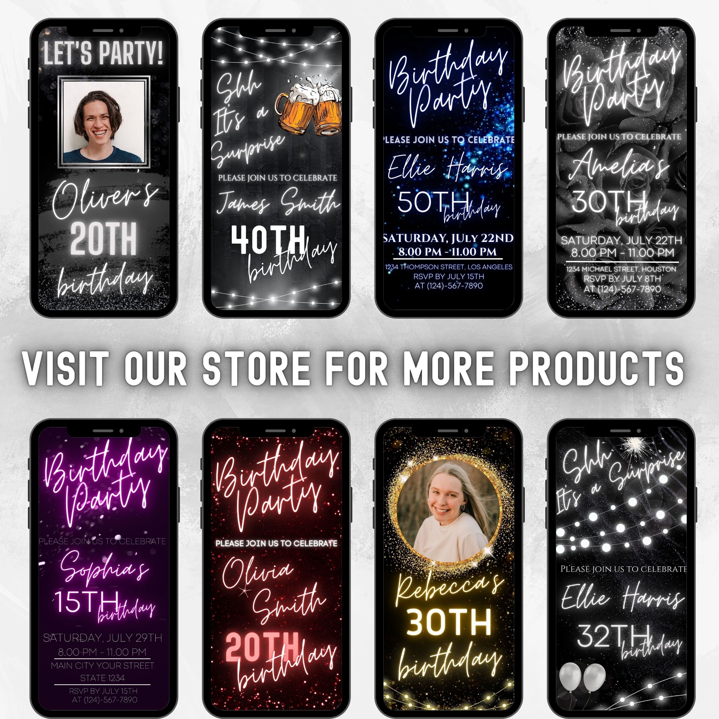 Neon Purple Birthday Video Invitation, Editable Template (digital ...