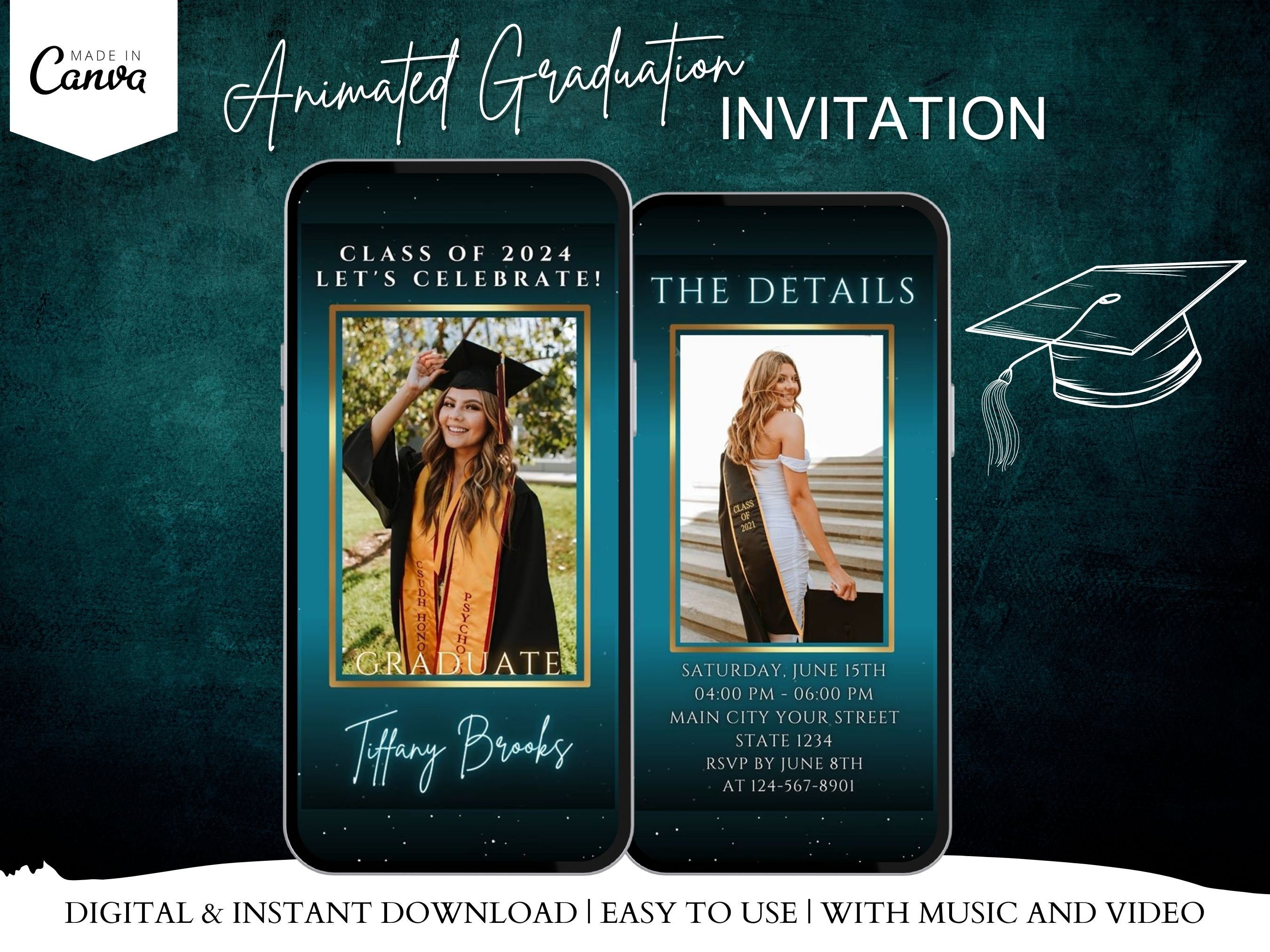 2024 Digital Teal Green Graduation Animated Invitation, Mobile College ...