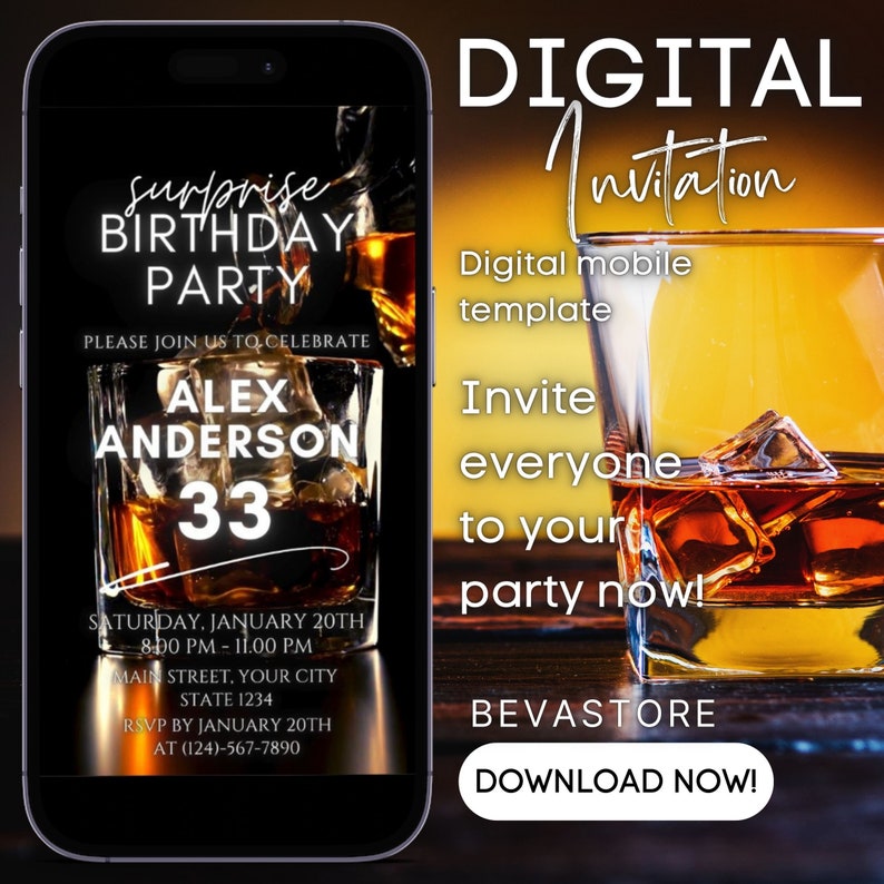 Digital Surprise Birthday Party Animated Whiskey Themed Video