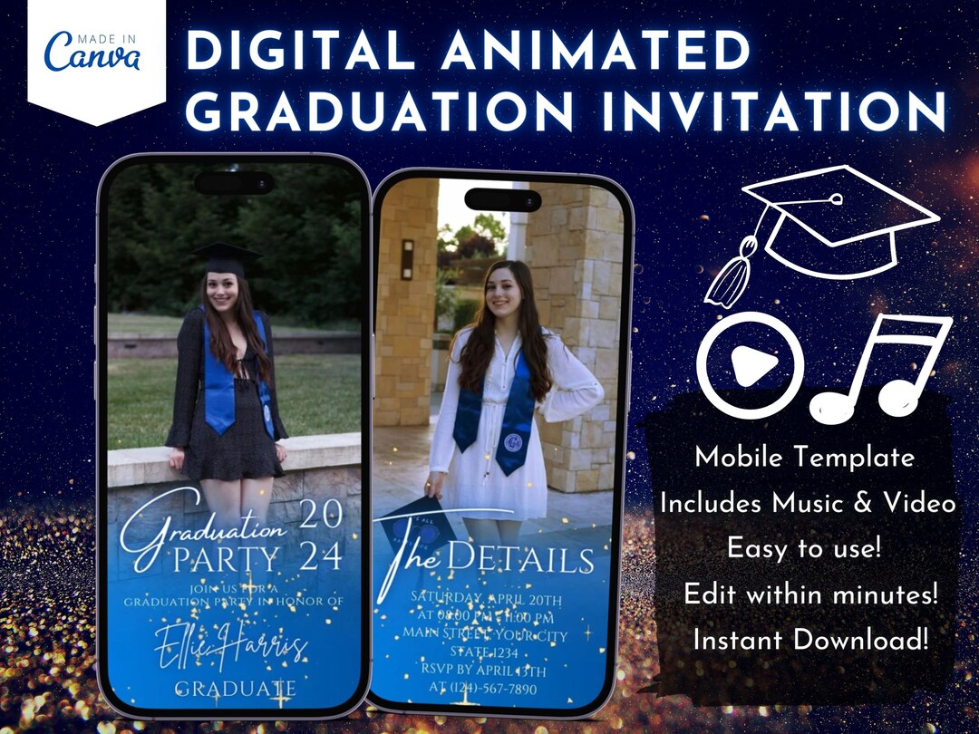 2024 Digital Blue Graduation Invitation, Graduation Party, Graduation ...
