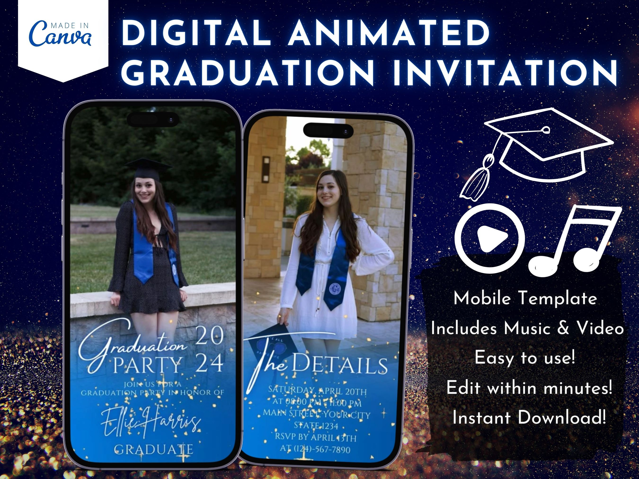 2024 Digital Blue Graduation Invitation, Graduation Party, Graduation ...