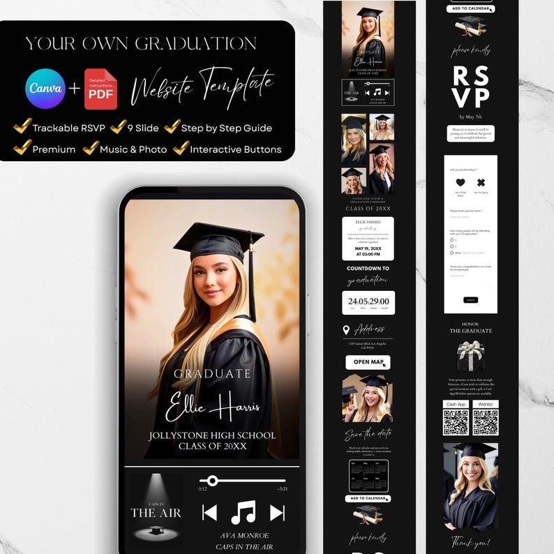 Graduation Website Template With RSVP Canva Editable Class of 2026 ...