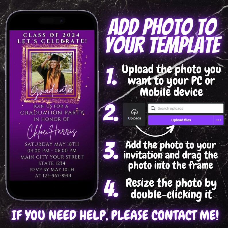 Animated Purple Graduation Invitation Video, Elegant Digital Graduation ...