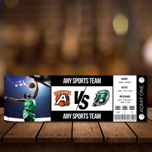 Digital Editable Basketball Ticket, Custom Team Game Pass Template ...