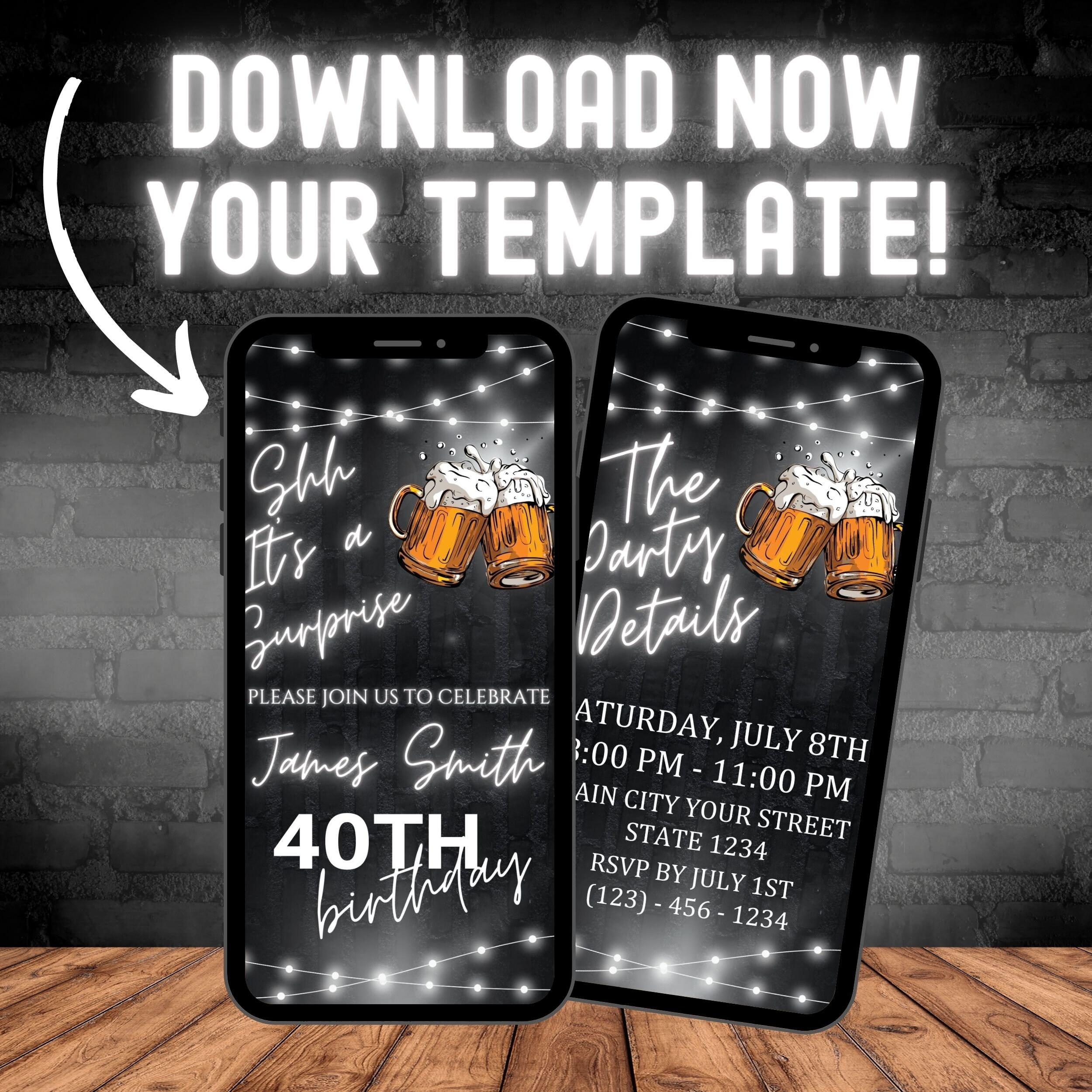Beer Invitation, Digital Surprise Beer Party Birthday Invitation ...