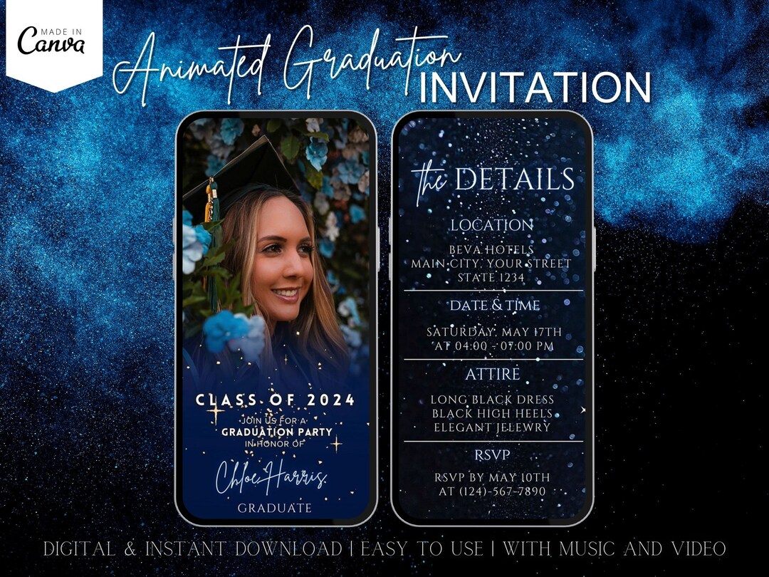Blue Graduation Party Invitation Template, Grad Announcement, High ...