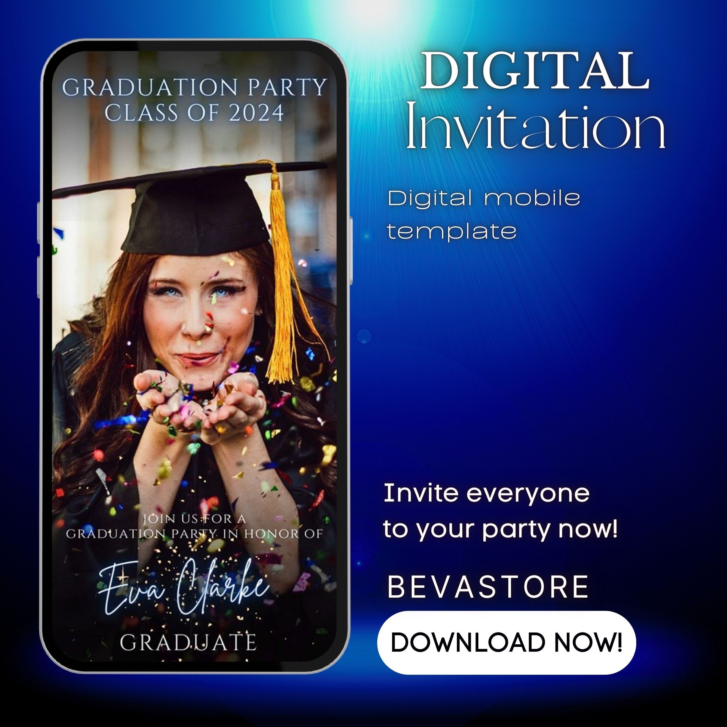 2024 Blue Graduation Invitation, Graduation Party, Graduation ...