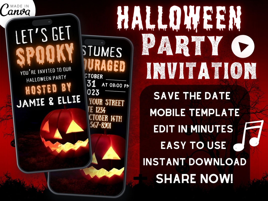Digital Halloween Party Video Invitation Template, Halloween Digital ...