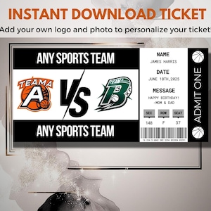 Digital Editable Basketball Ticket, Custom Team Game Pass Template ...